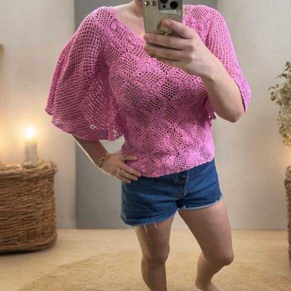 Flair | Tops | Vintage Flair Pink Crochet Top Medium | Poshmark